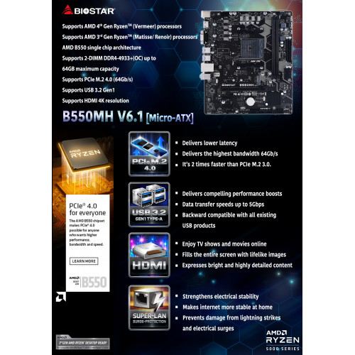BIOSTAR MARKETING CLOUD -BIOSTAR, B550, B550MH, AMD, Ryzen, Motherboard, MB
